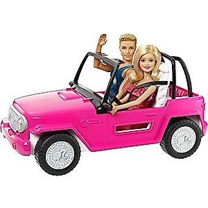 Barbie Car Beach Cruiser with Doll in Sundress and Ken Outfit, Pink 2-Seater Open Toy
