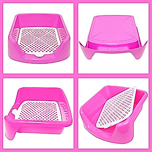 kathson Large Rabbit Litter Box Pet Cage Potty Corner Toilet Trainer Pan with Grate for Bunny Guinea Pig Chinchilla Ferret Puppy Small Animal (Pink)