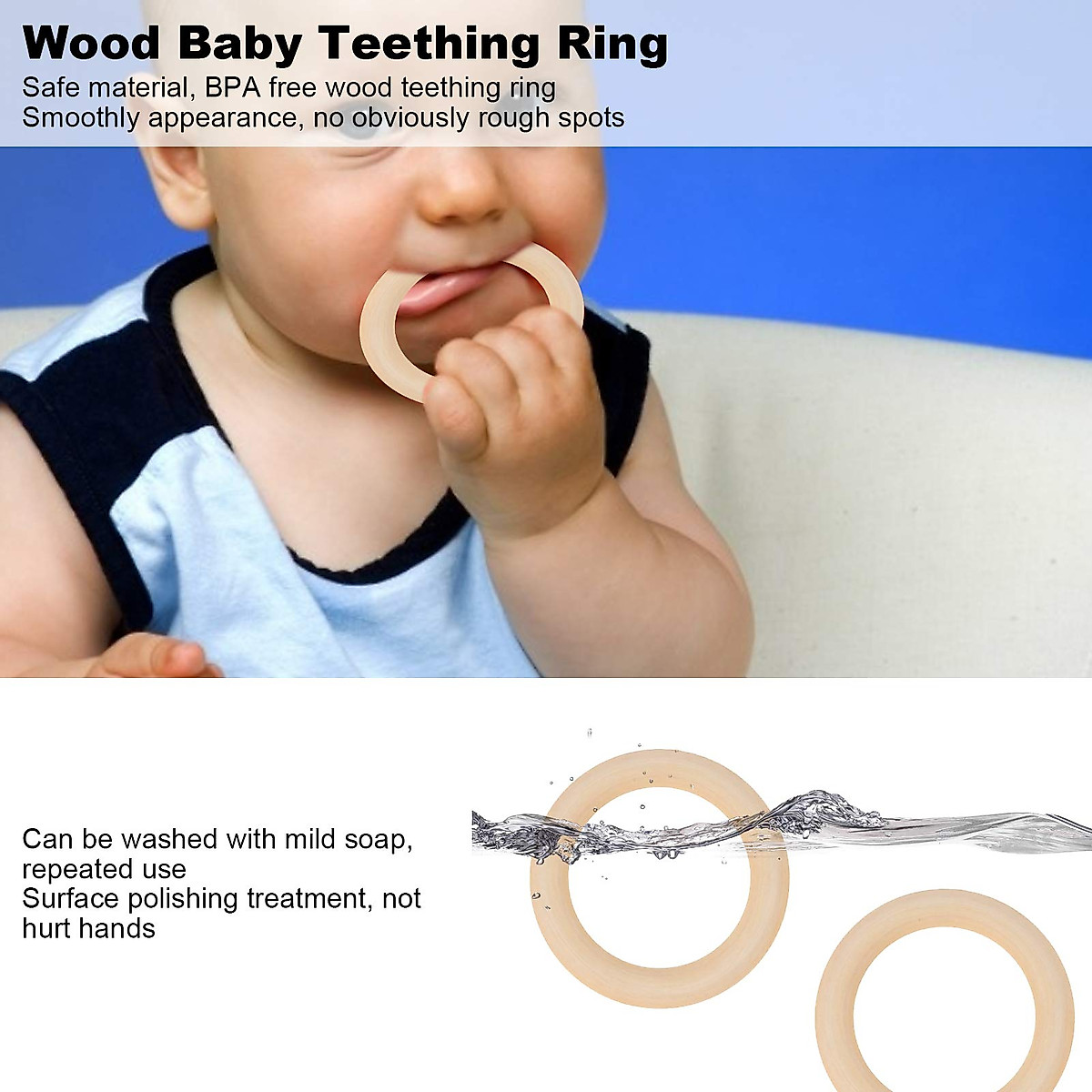 10Pcs Wood Teething Rings, 65mm Baby Unfinished Wood Circles Without Paint, Smooths Wood Circles for Crafts DIY Teething Ring, Jewelry Pendant Connectors (Wood Color-65mm)