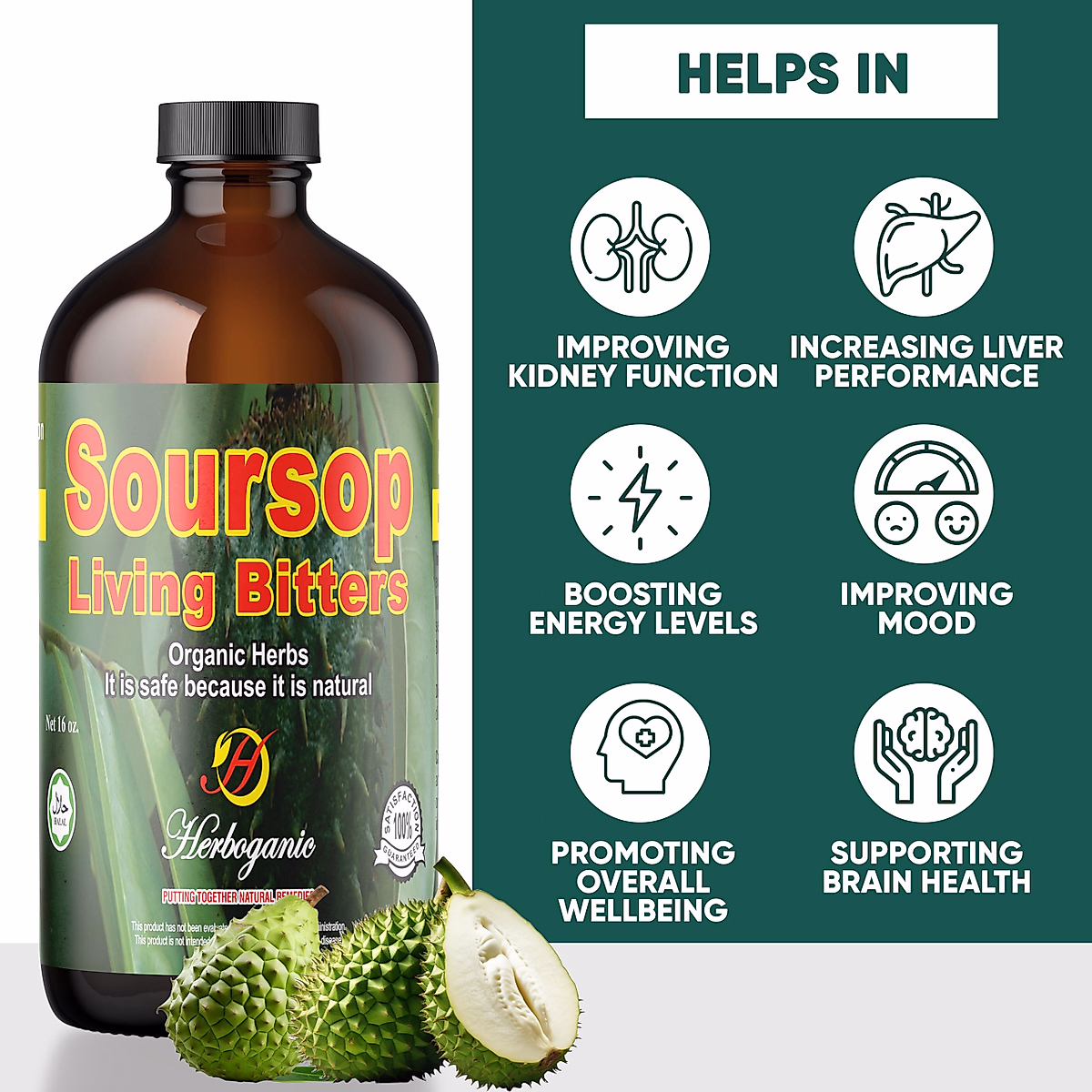 Herboganic Soursop Bitters Liquid | Natural Living Bitters for overall wellness 16 OZ | Soursop Bitters