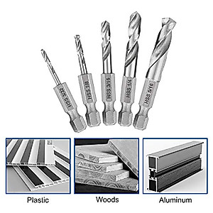 COMOWARE Stubby Drill Bit Set for Metal, 5pcs HSS M2 Short Length Drill Bit with 1/4-Inch Quick Change Hex Shank