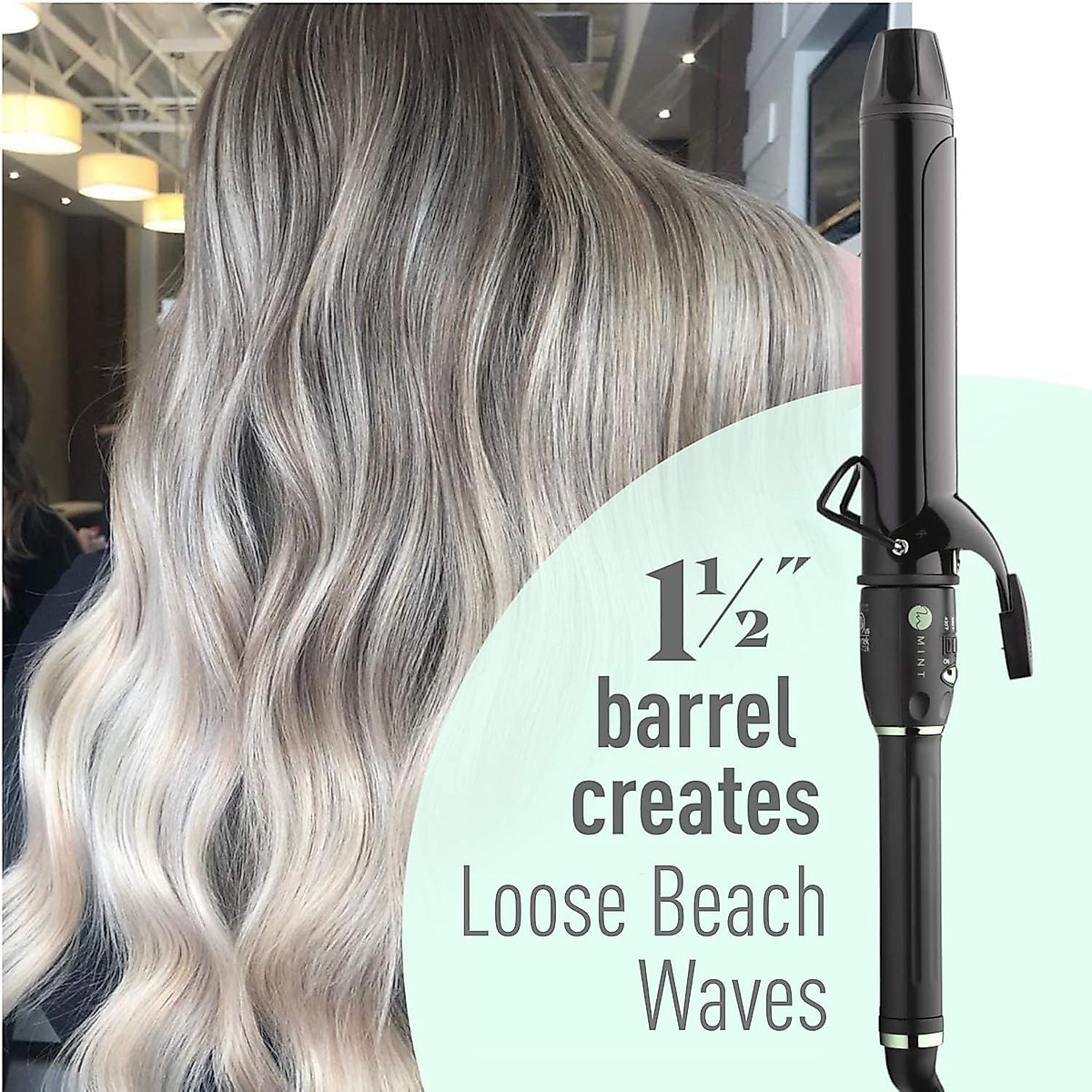 MINT Professional Extra Long Hair Curling Iron 1 1/2 inch | 2-Heater Ceramic Barrel That Stays Hot | 1.5 Inch Hair Iron Curler for Beach Waves | Travel-Ready International Dual Voltage