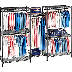 Raybee Clothes Rack, Heavy Duty Clothing Racks for Hanging Clothes 830 LBS Metal Clothes Racks for Hanging Clothes Wire Garment Rack Free Standing Closet Portable & Sturdy 74.8”Wx17.7”Dx76.8”H Black