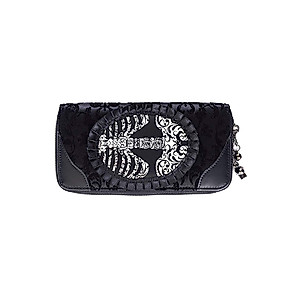 Lost Queen Goth Steampunk Flocked Ribcage Skeleton Cameo Zip Around Wallet