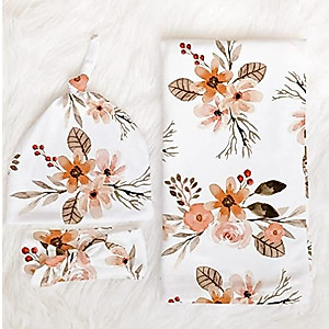 Newborn Swaddle Blanket Headband Hat Set Baby Girl Print Receiving Blanket New Born Hospital Outfit Infant Shower Gift 0-3 Months