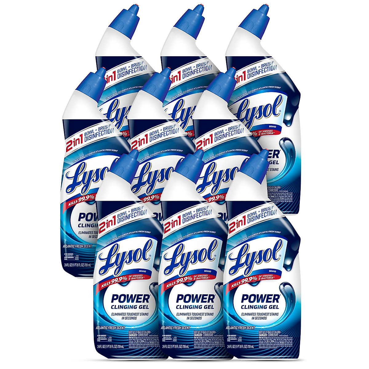 Lysol Power Toilet Bowl Cleaner Gel, For Cleaning and Disinfecting, Stain Removal, 24oz ( 9 count)