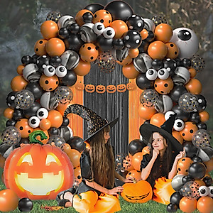 Halloween Balloon Garland Arch Kit with 5 12 18 Inches Black Orange Confetti Eyeballs Balloons Pumpkin Foil Balloons for Baby Shower Birthday Foil Fringe Curtains Decorations Halloween Party Supplies