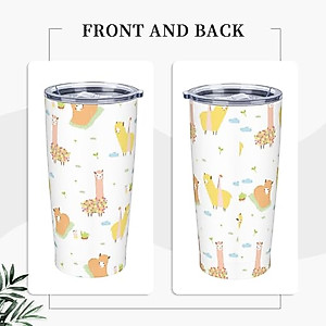 Yaxongx 20oz Tumbler Cute Alpaca Lama Double Wall Vacuum Insulated Coffee Mug with Lid and Metal Straw Brush Reusable Stainless Steel Water Bottle Travel Cup Gifts for Car Ice Drinks Hot Beverage
