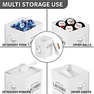 Calindiana Modern Farmhouse Metal Laundry Soap Dispenser Container Holder with Scoop for Laundry Room Decor and Space Saving Laundry Room Organization and Storage, Laundry Powder Container, White