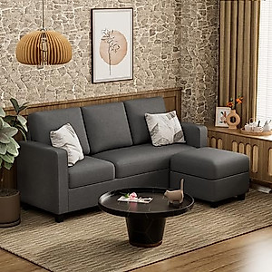 Flamaker Sectional Couch, Sofa Couch for Living Room, L-Shaped Couch with Reversible Chaise, Fabric Small Couches for Apartment, Small Spaces (Dark Grey)