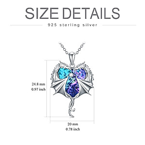 AOBOCO Dragon Necklace Sterling Silver Dragon Heart Pendant Necklace with Purple Austrian Crystal Dragon Jewelry Gift for Women