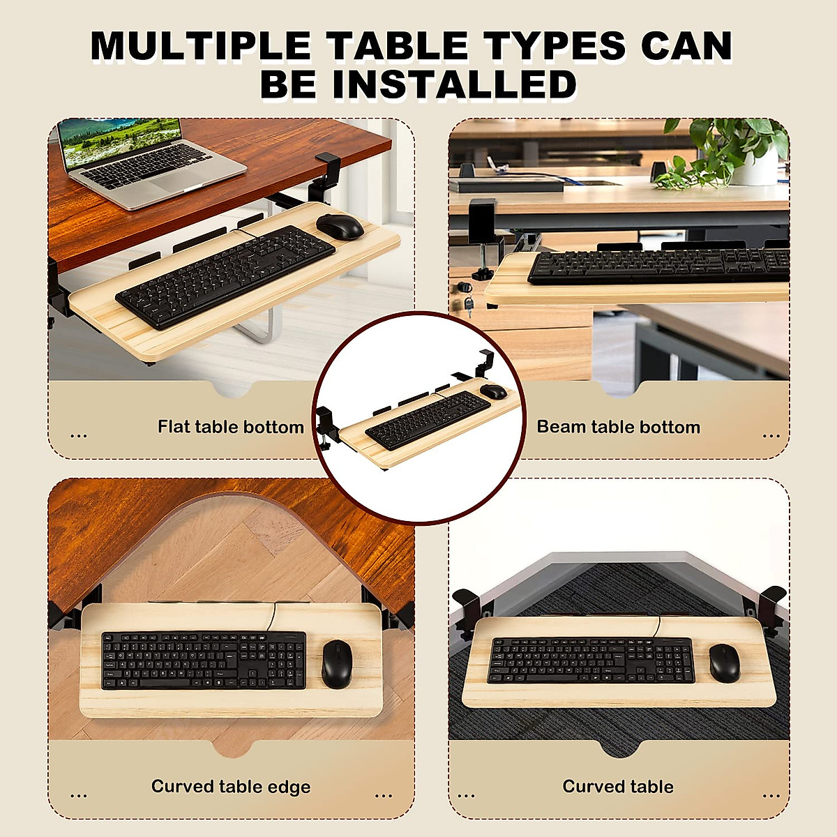 TOKPELA Keyboard Tray Under Desk for Corner L Shaped Desk, Ergonomic Corner Desk Keyboard Tray，Under The Desk Slide Out Computer Keyboard & Mouse Tray， 27.28" W x 11.85" D x 0.83”H (Light Walnut)