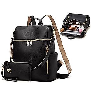 Makes Backpack Purse for Women, PU Leather Travel Satchel Handbag, Convertible Design Bag with Purse, 2 Piece(Black)