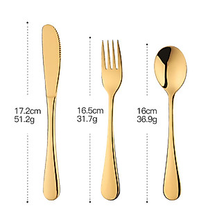 Bisda Flatware Silverware sets, 6pcs 18/8 Stainless Steel Student Cutlery Serving for 2, BPA-free Self-feeding Safe Kitchen Utensils, Mirror Polished (Gold)