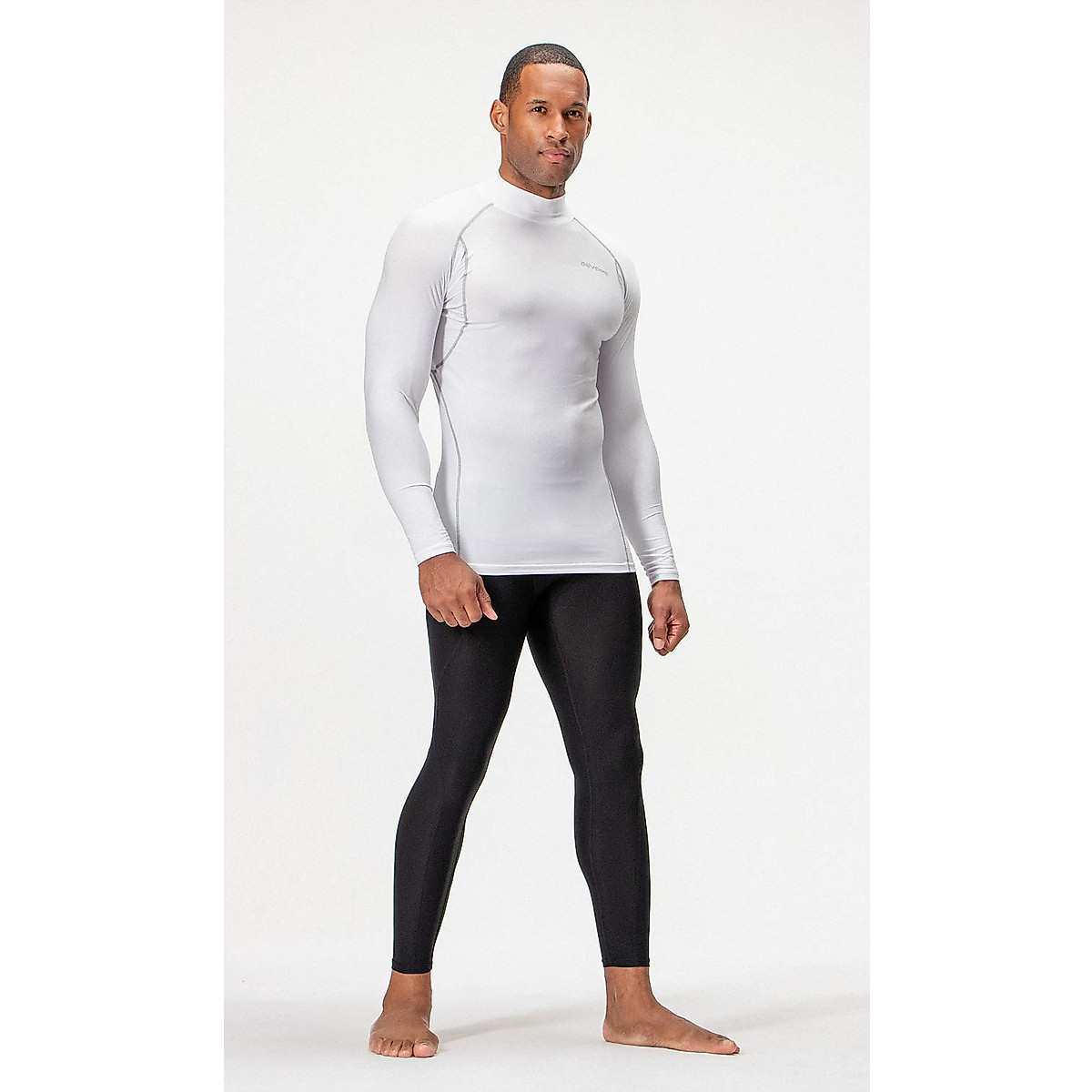 DEVOPS 3 Pack Men's Athletic Turtle Neck Long Sleeve Compression Shirts (Medium, White/White/White)