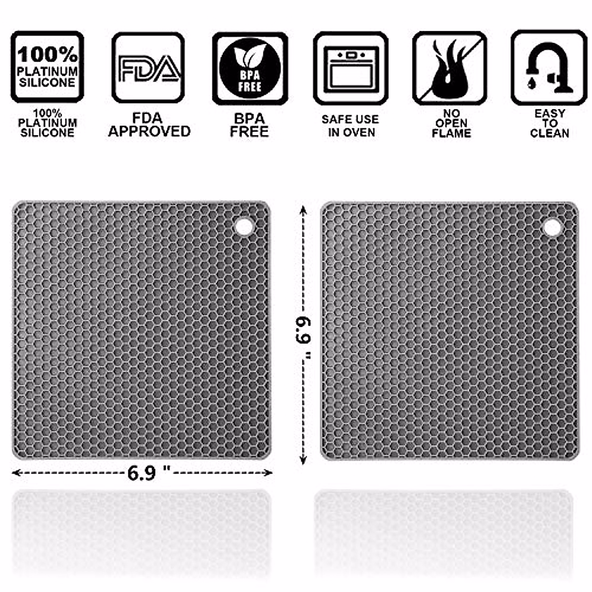 Anaeat 2 Pack Silicone Trivet Mats BPA Free - Heat Resistant Thicken Counter Mats, Multipurpose Hot Pads Non-Slip for Kitchen Potholder, Hot Dishes, Jar Opener, Spoon Rest, Drying Mat (Gray)