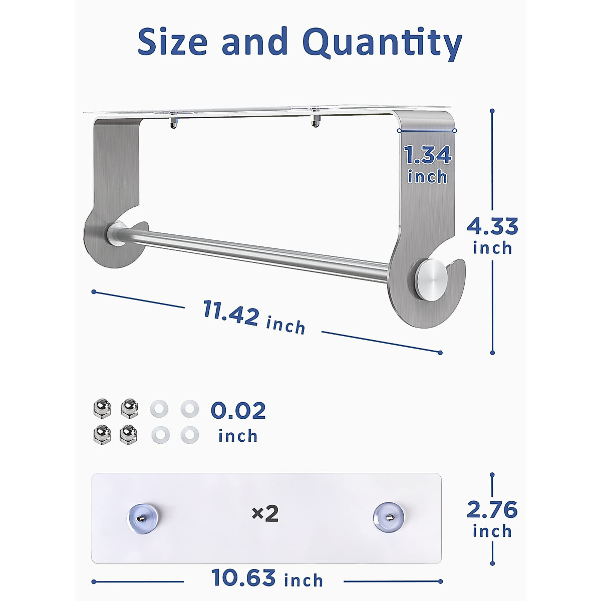 JARLINK Paper Towel Holder with Adhesive Under Cabinet, Removable Stainless Steel for Home Kitchen, Easy Tear and Wall Mounted, No Drilling, Silver