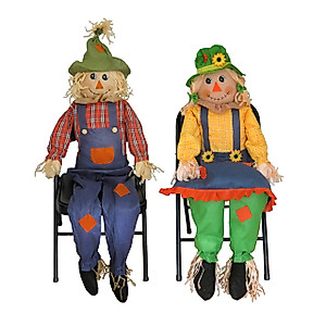60" Scarecrow Pair Sitters Country Halloween Fall Decor Decoration Props