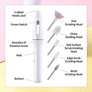 Ntpwenla Electric Nail Drill Nails Art File Electric Manicure Drill Set, Portable Nail Buffer Fingernail Grinder Kit Multi-Function Natural Toe Nail Polisher Grinding Burnishing (Multicolor, One Size)