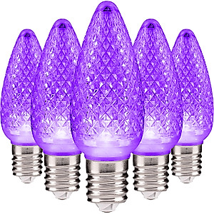 HLO Lighting Set of 25 Purple C9 Christmas Lights | Faceted C9 LED Christmas Light Bulbs for Indoor & Outdoor Use | Durable C9 LED Lights | Replacement C9 Bulbs