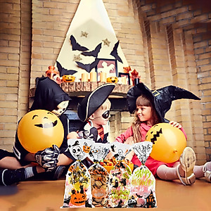 ONFAON Halloween Cellophane Treat Bags, 180pcs Halloween Trick or Treat Goody Gags with 200pcs Twists for Snacks Cookies Packing, Halloween Goodie Bags Party Supplies (180pcs)