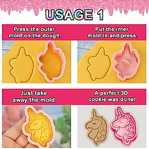 Leesgel Unicorn Party Decorations, 8 Styles Unicorn Cookie Cutters for Kids Birthday Party Supplies Favors, 3D Unicorn Biscuit Fondant Cookie Cutters Shapes for Baking