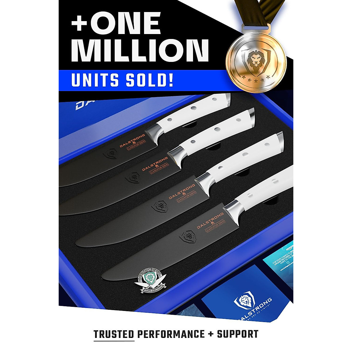 Dalstrong Steak Knife Set - 4-5" Straight Blade Edge - Gladiator Series - Forged German High-Carbon Steel - w/Sheaths - Glacial White ABS Handle - Dinner Set Kitchen Knives