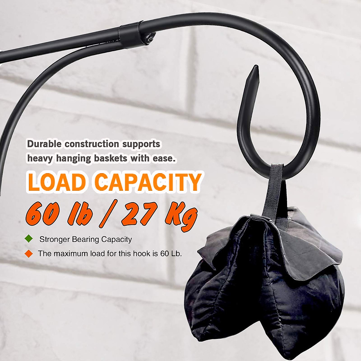 Plant Hanging Brackets, 2 Pcs 11 Inch Iron Hanging Basket Bracket Durable Weather-Resistant Outdoor Plant Hooks for Hanging Plant Lantern Windchime Birdhouse Metal Sign Fruit Bracket, Screw Included