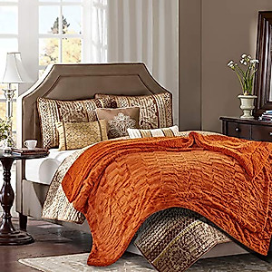 Chanasya Fuzzy Faux Fur Rectangular Embossed Throw Blanket - Super Soft and Warm Lightweight Reversible Sherpa for Couch, Home, Living Room, and Bedroom Décor (50x65 Inches) Orange