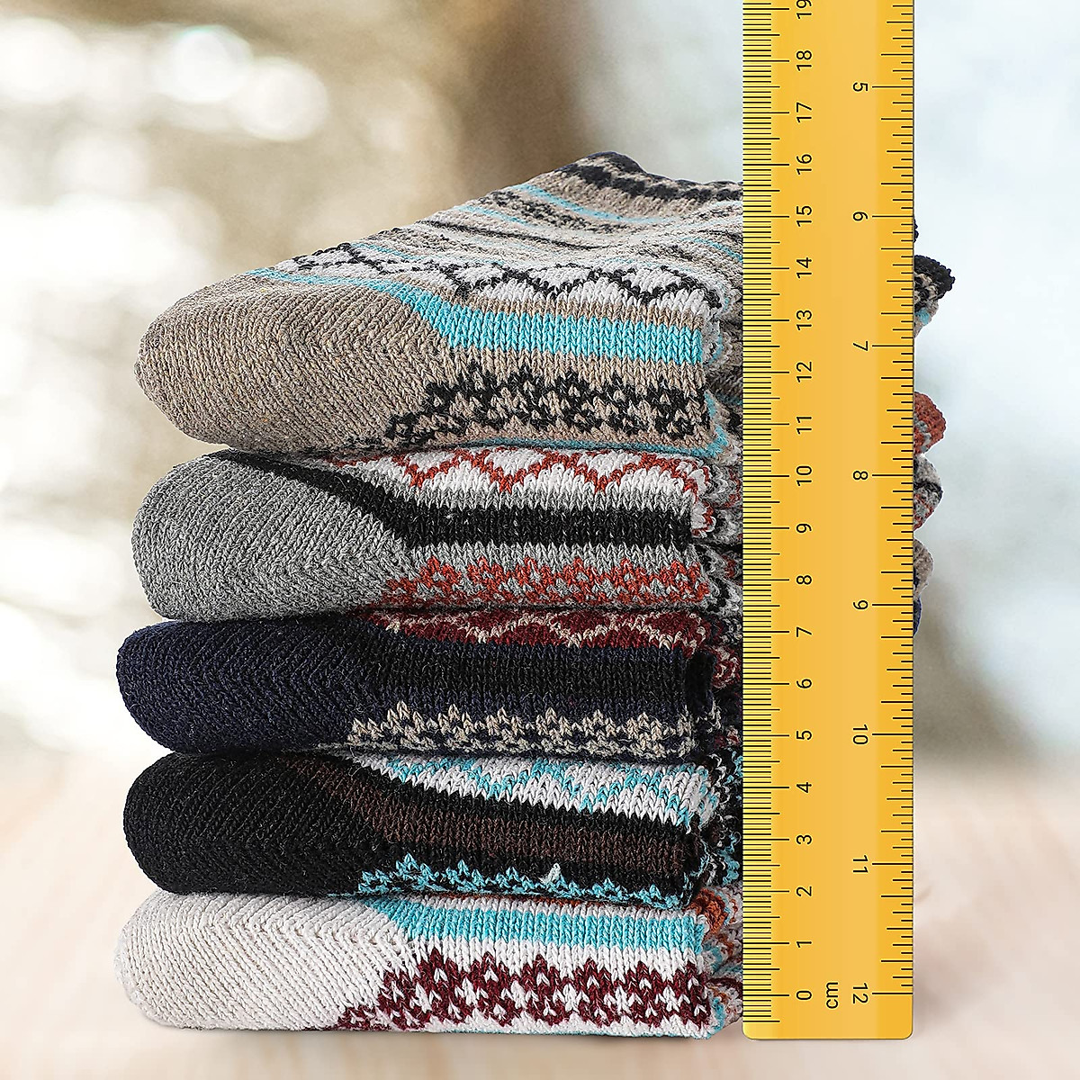 Trifabricy 5 Pairs Cozy Vintage Knit Socks - Warm Thick Winter Socks For Women and Men, Soft Crew Hiking Socks, Fashion Gift