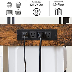 HOOBRO Bakers Rack with Power Outlet, 35.4 Inches Microwave Stand with 4 Hooks, 6 Tiers Kitchen Storage Shelf Rack, Coffee Bar Table, Rustic Brown and Black BF10UHB01