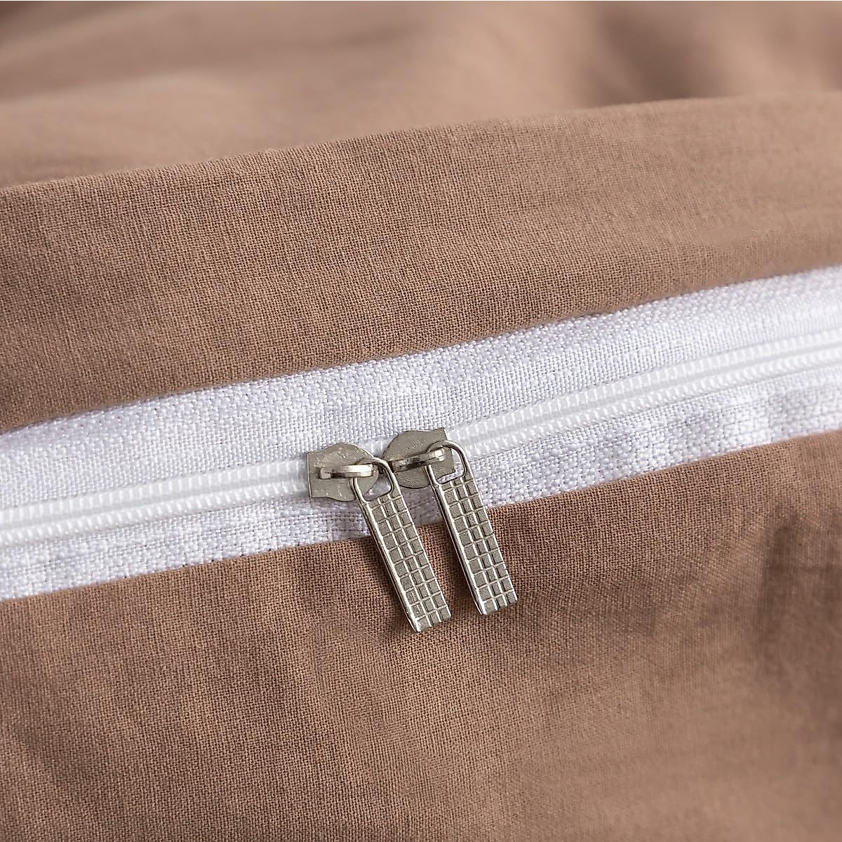 TazmKezm Mocha Duvet Cover 100% Washed Cotton Duvet Cover Set, 3 PCs Breathable Soft Bedding Set Linen Textured. Solid Color Pattern Duvet Cover Full Size (80x90 Inch)