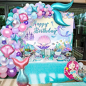 Winrayk Little Mermaid Birthday Party Decorations for Girls Pink Mermaid Balloon Arch Garland Backdrop Tablecloth Mermaid Tail Shell Star Bobo Balloon Princess Ariel Mermaid Party Decorations Supplies