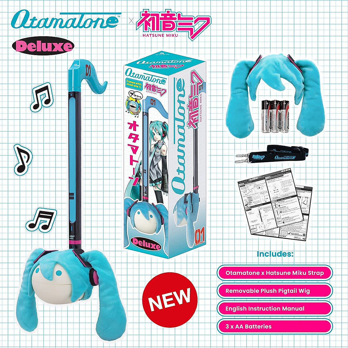Otamatone Deluxe [Hatsune Miku Edition] Electronic Musical Instrument Portable Synthesizer from Japan Maywa Denki [Includes Removable Plush Wig]