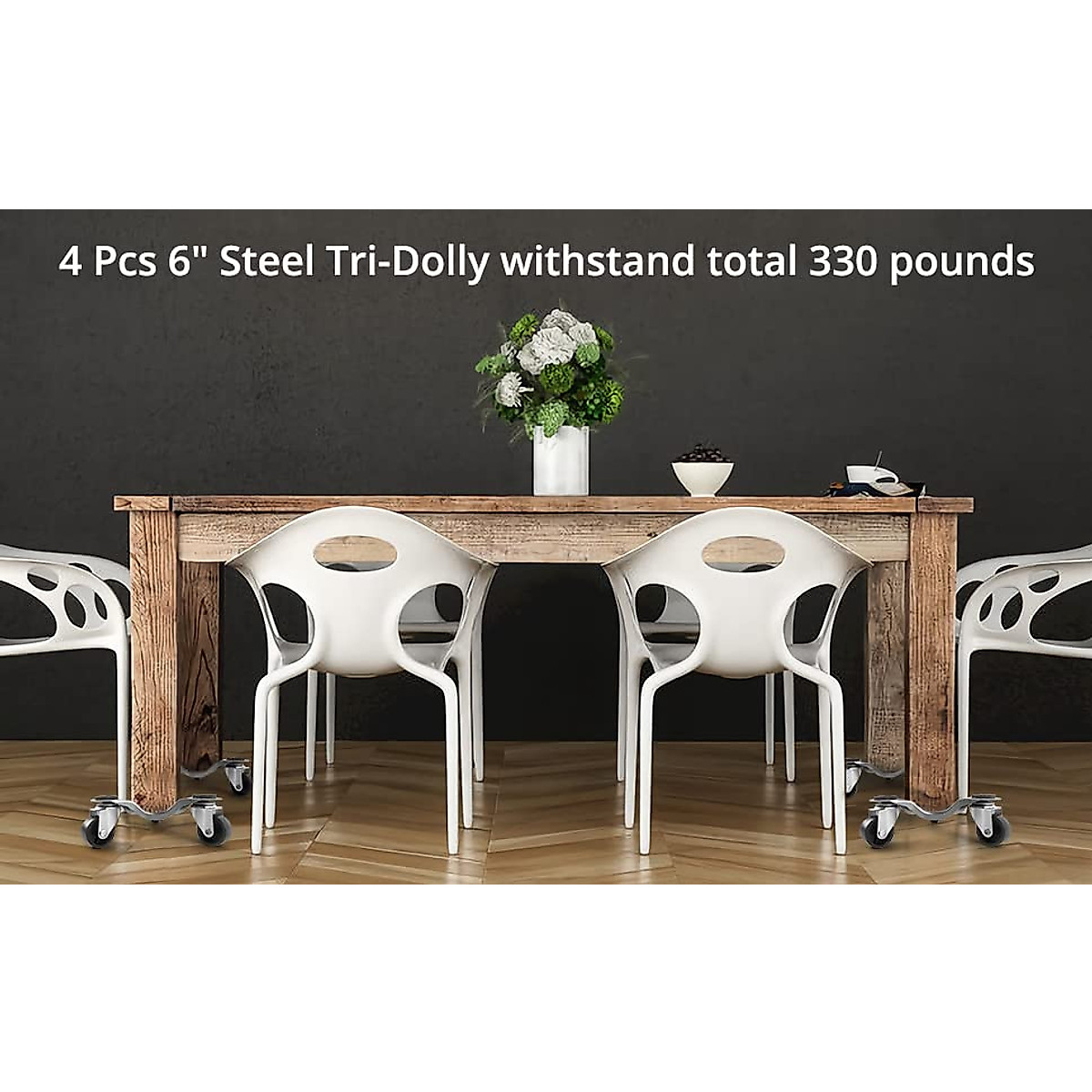 6" Steel Tri-Dolly 4 pcs, 200 lbs Load Capacity, Great for Moving Furniture & Appliances, Durable and Easy to Use，Furniture Moving Dolly with 1 x Furniture Lifter