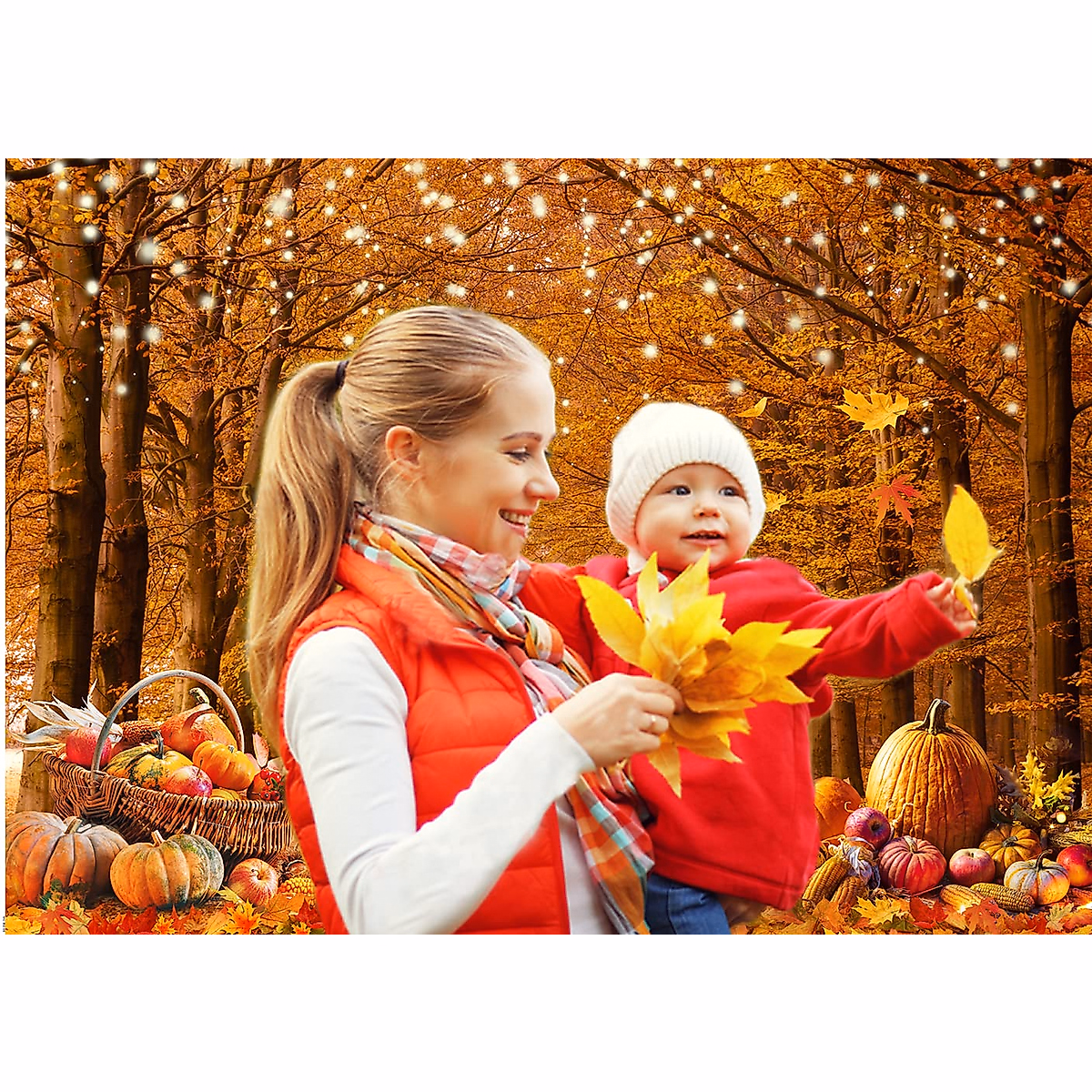 CHAIYA 7x5ft Fall Photography Backdrop Autumn Maple Forest Photography Backdrop Thanksgiving Background Pumpkin Decoration Party Backdrops Thanksgiving Backdrops Fall Photo Backdrops CY-238