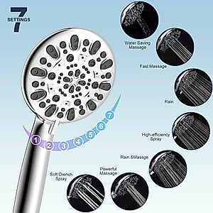 Hibbent All Metal Shower Head, 10'' High Pressure Rainfall Shower Head/Handheld Showerhead Combo with 12'' Adjustable Curved Shower Extension Arm, 7-Spray, 71'' Shower Hose, Showerhead Holder, Chrome