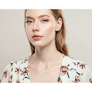 YUNKAI Opal Letter Necklaces for Women, 925 Sterling Silver Initial Necklaces, A-Z Alphabet Necklaces Birthday Gift for Her