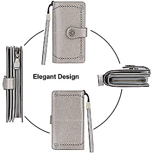 Lavemi Womens Large Capacity Genuine Leather RFID Blocking Wallets Wristlet Clutch Card Holder(1- Gray)