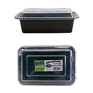 Nicole Home Collection Premium Deep Rectangle Black Containers - 8" x 6" (Pack of 4) - Durable Plastic Material | Ideal for Meals, Parties & Storage