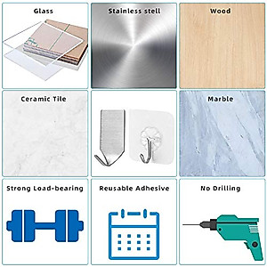 FOWOKAW Adhesive Hooks.Heavy Duty Self Wall Hooks15lb(Max),Waterproof and Oilproof Transparent hooks11 Pack