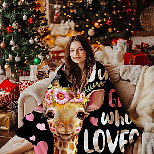 Mokukenren Just A Girl Who Loves Giraffes Blanket Lightweight Cozy Flannel Fleece Throw Blanket Best Gift Home Decor for Bed Couch Outdoor Camping 50"x40" S for Kids