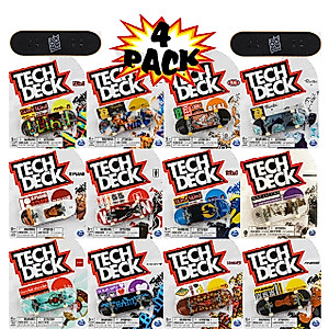 Tech Deck 96mm Individual Fingerboards Bundle with Matty's Toy Stop Storage Bag - Pack of 4 (Assorted Styles)