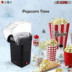 5 Core Hot Air Popcorn Popper 1200W Electric Popcorn Machine Kernel Corn Maker, Bpa Free, 16 Cups, 95% Popping Rate, 3 Minutes Fast, No Oil Healthy Snack for Kids Adults, Home, Party & Gift POP B
