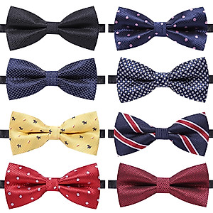 AUSKY 8 PACKS Elegant Adjustable Pre-tied bow ties for Men Boys (Mixed color)