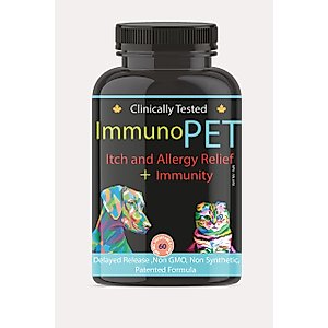 ImmunoPet - Itchy Skin Relief for Dogs and Cats - Hot Spot Relief - Pet Allergy Support -Cat and Dog Skin and Coat Supplement - Pet Immunity Support - 60 Caps