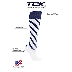 TCK Candy Stripes Knee High softball Socks (White/Navy/Navy, Small)