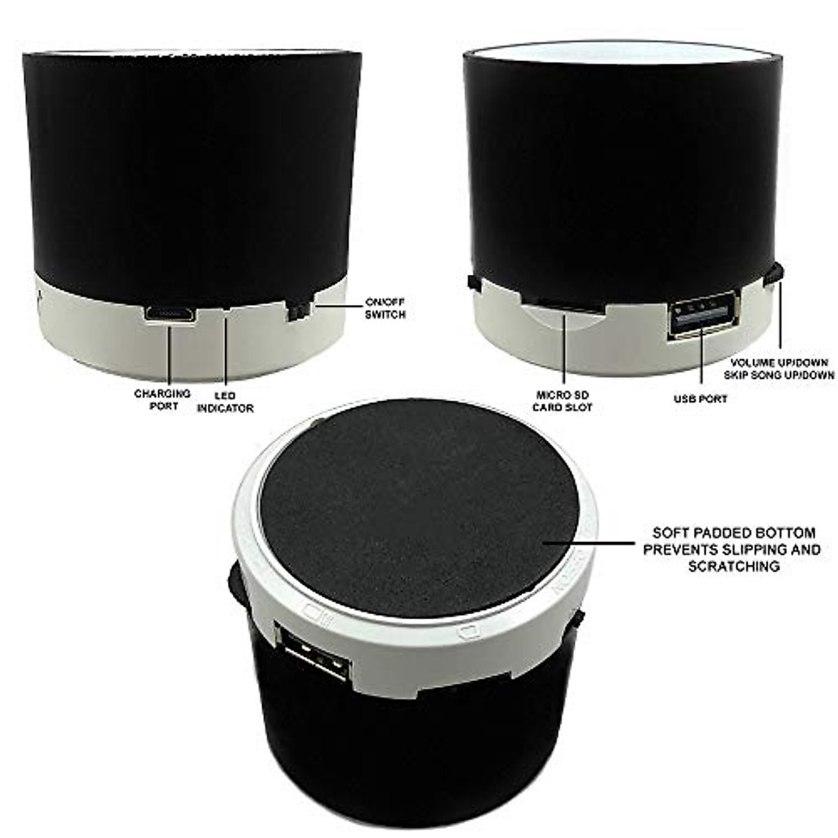 2 Acuvar Wireless Rechargeable Mini Speaker Pods with Micro SD Card Reader and USB Compatibility (Red & Black)