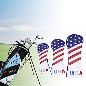 HISTAR 3Pcs USA Flag Golf Cover for Driver, Fairway Wood and Hybrid Golf Club Headcovers