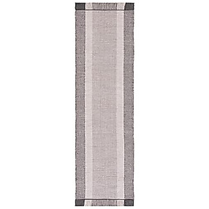 SAFAVIEH Montauk Collection Runner Rug - 2'3" x 12', Ivory & Grey, Handmade Flat Weave Boho Farmhouse Cotton Stripe Fringe, Ideal for High Traffic Areas in Living Room, Bedroom (MTK301A)